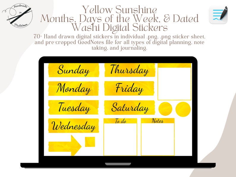 Months, Days of the Week, and Dated Hand Drawn Digital Stickers for ...