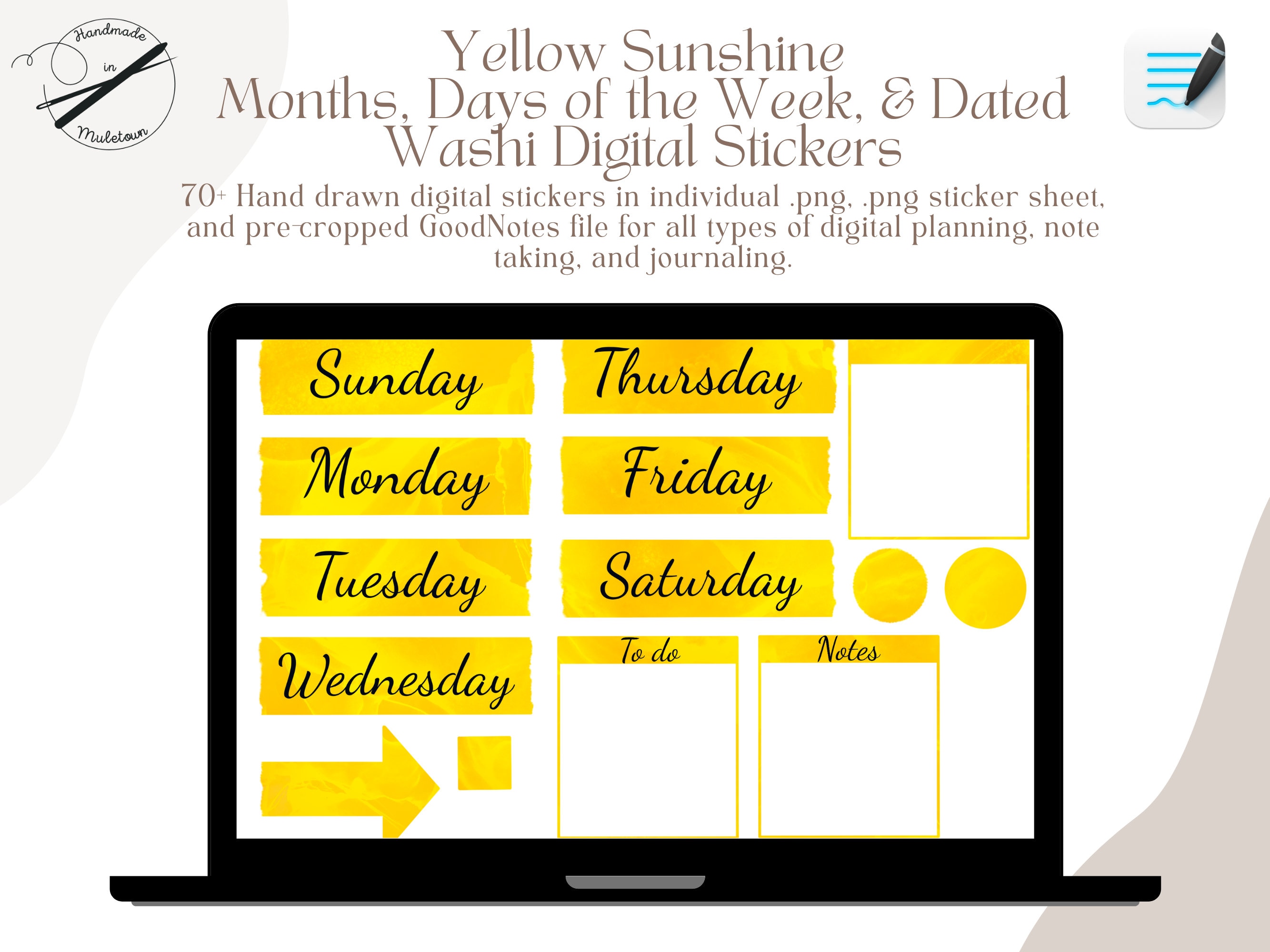 Yellow Sunshine Digital Planner Stickers, Months, Days (digital ...