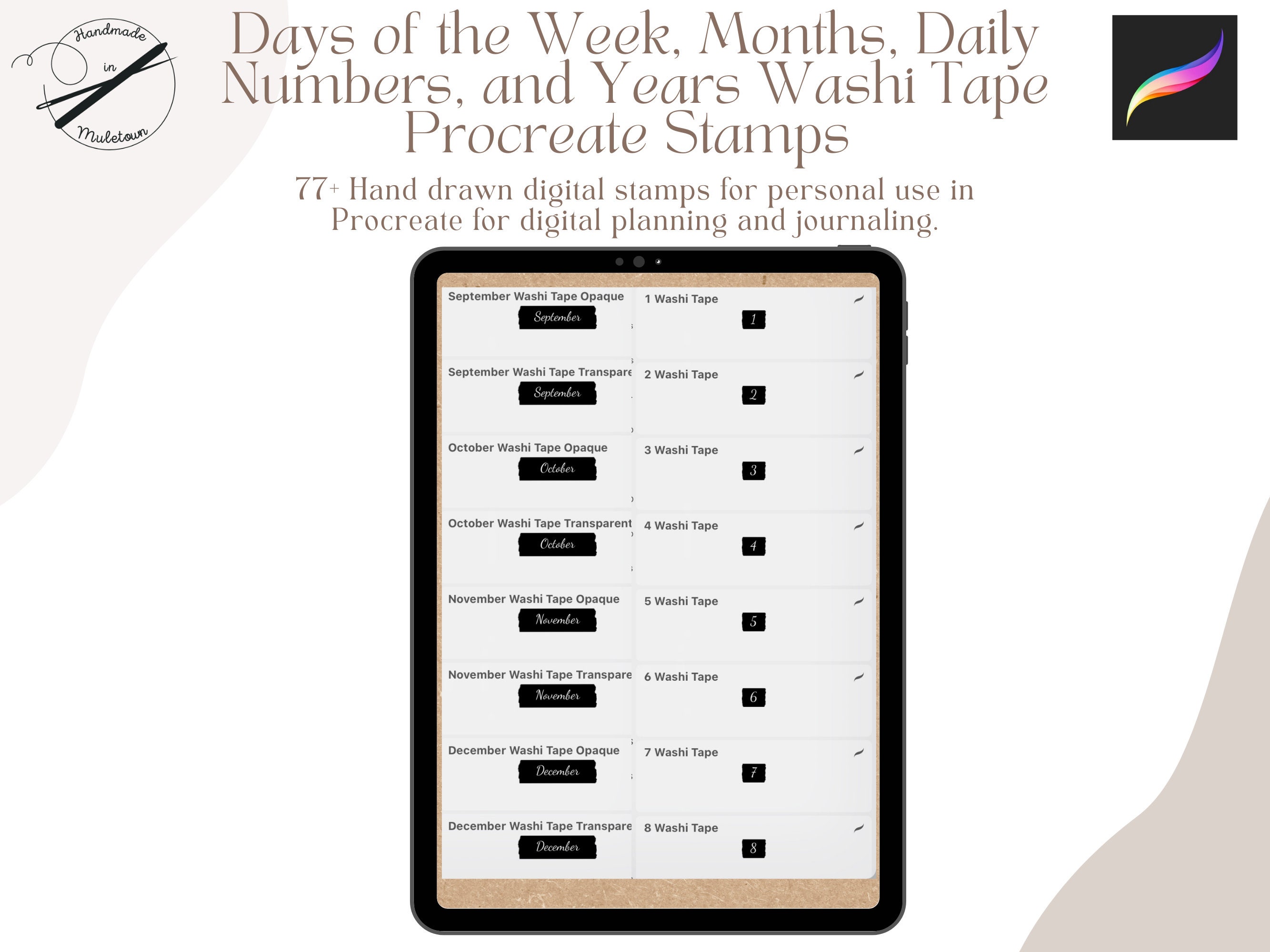 Procreate Stamps, Days, Months, Numbers, Years (digital Download) - Etsy