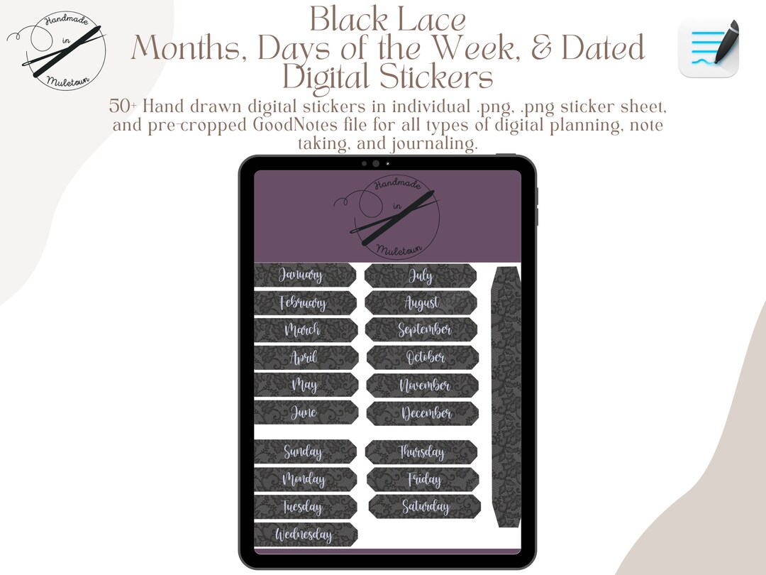 Months, Days of the Week, and Dated Hand Drawn Digital Stickers for ...