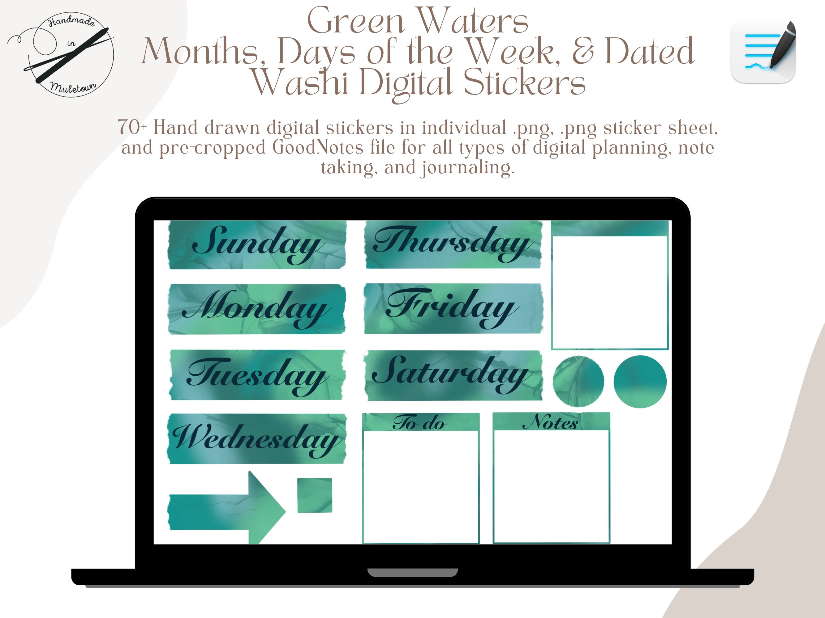 Months, Days of the Week, and Dated Hand Drawn Digital Stickers for ...