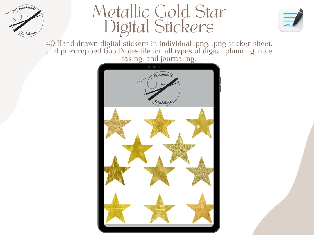 Gold Star Hand Drawn Digital Stickers for Digital Planning & Goodnotes ...