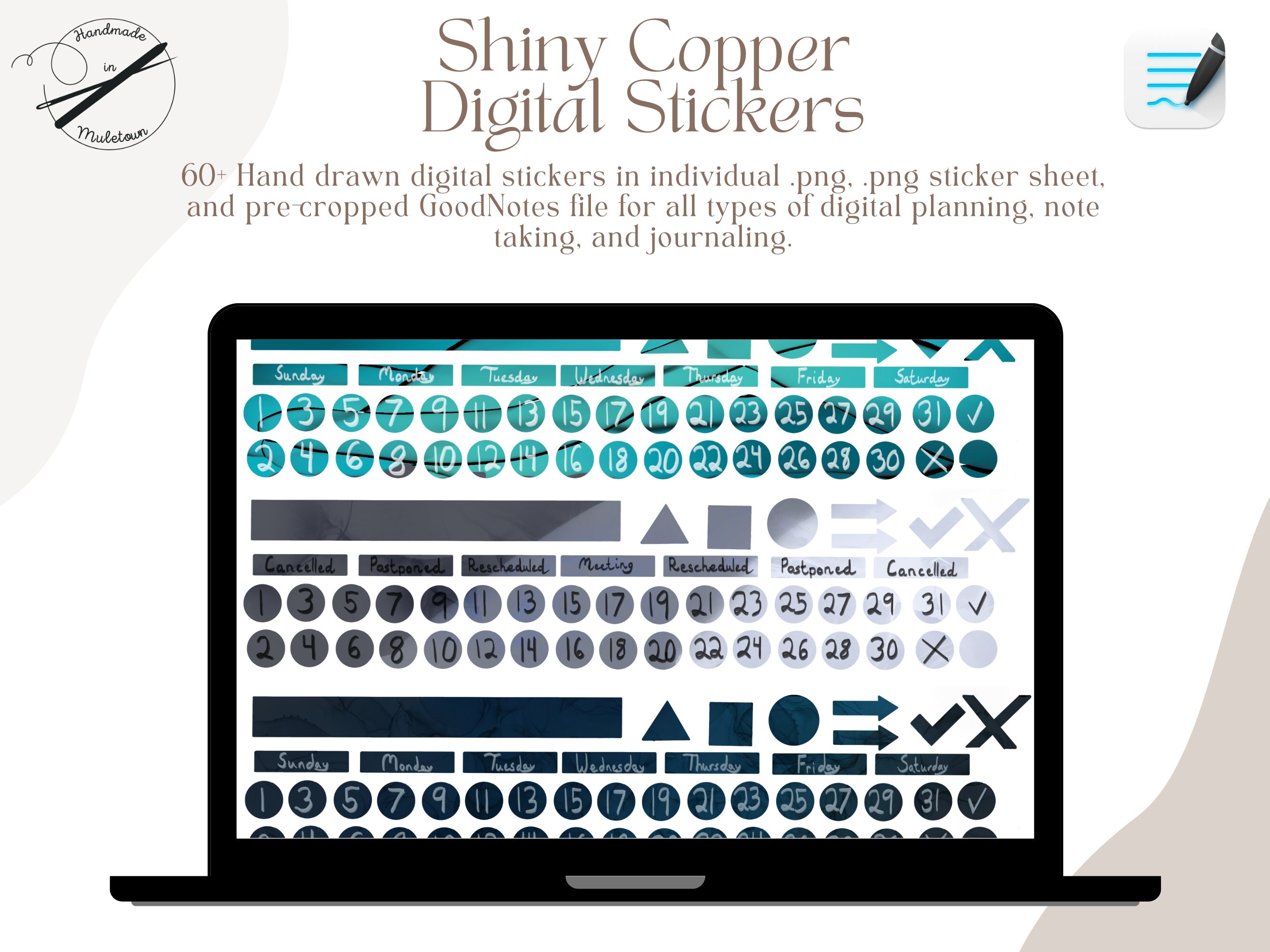 Days of the Week and Dated Hand Drawn Digital Stickers for Digital ...