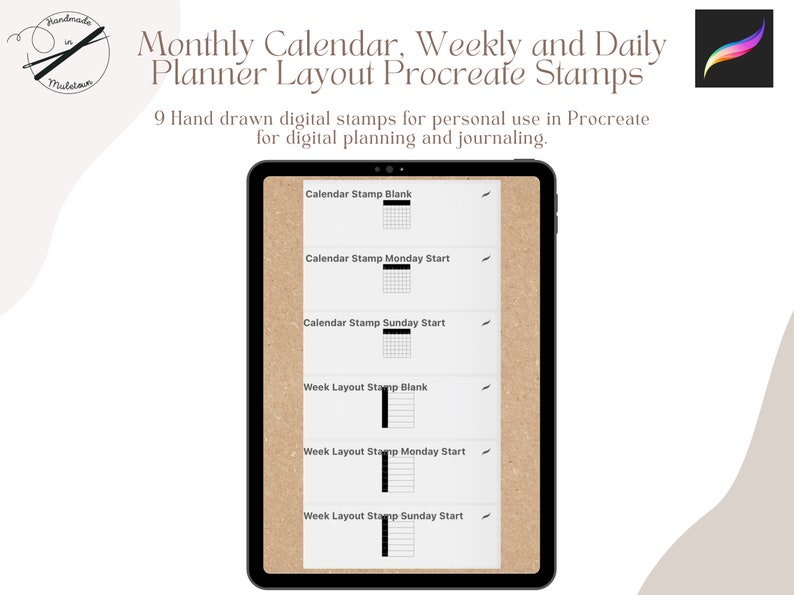 Monthly Calendar, Weekly Planner, and Daily Planner Layout Procreate ...