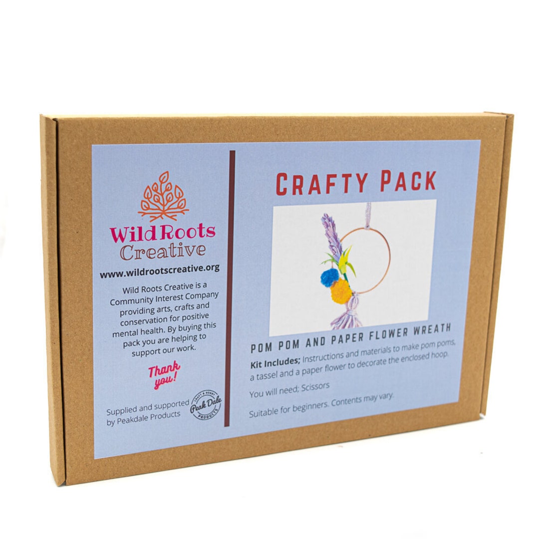 Wild Roots Pom Pom and Flower Wreath Starter Craft Kit, Letterbox Arts ...