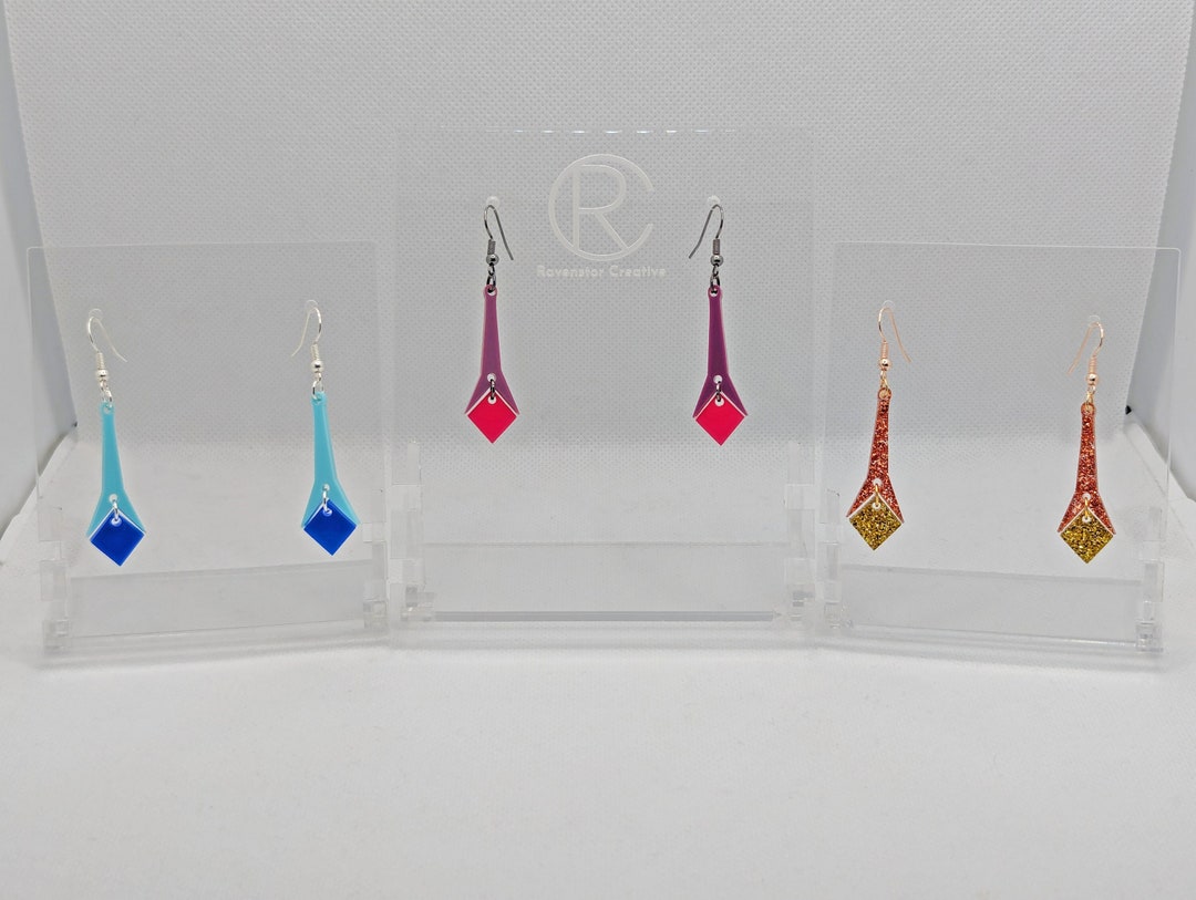 Slim Geometric Teardrop Earrings, Lightweight Two Part Multi Coloured ...