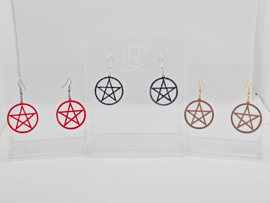 Pentacle Earrings, Range of Colours, Lightweight Bold Bright Pentagram ...