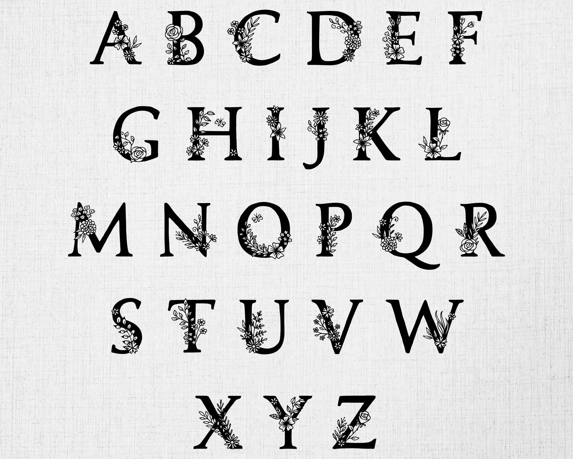 Flower Alphabet Svg, Flowers Monogram Svg, Botanical Alphabet Svg ...