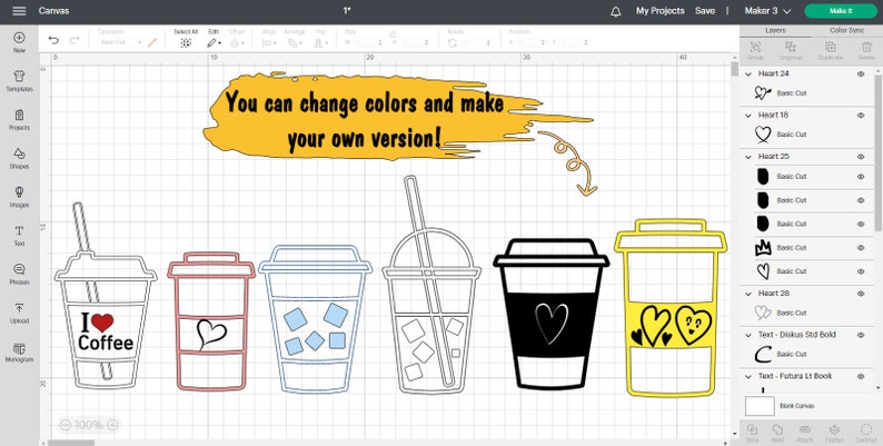 Coffee Cup Bundle Svg, Digital Download, Takeaway Cup Svg, Silhouette ...