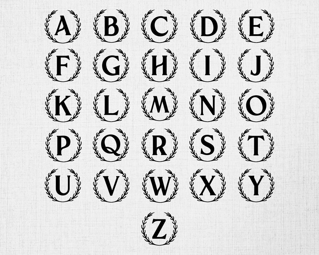 Personalized Alphabet Svg, Alphabet Wreath Svg, Leafy Wreath Svg ...