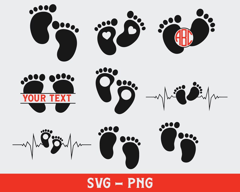 Baby Footprint Bundle Svg, Baby Feet Monogram Name Frame Svg, Digital ...