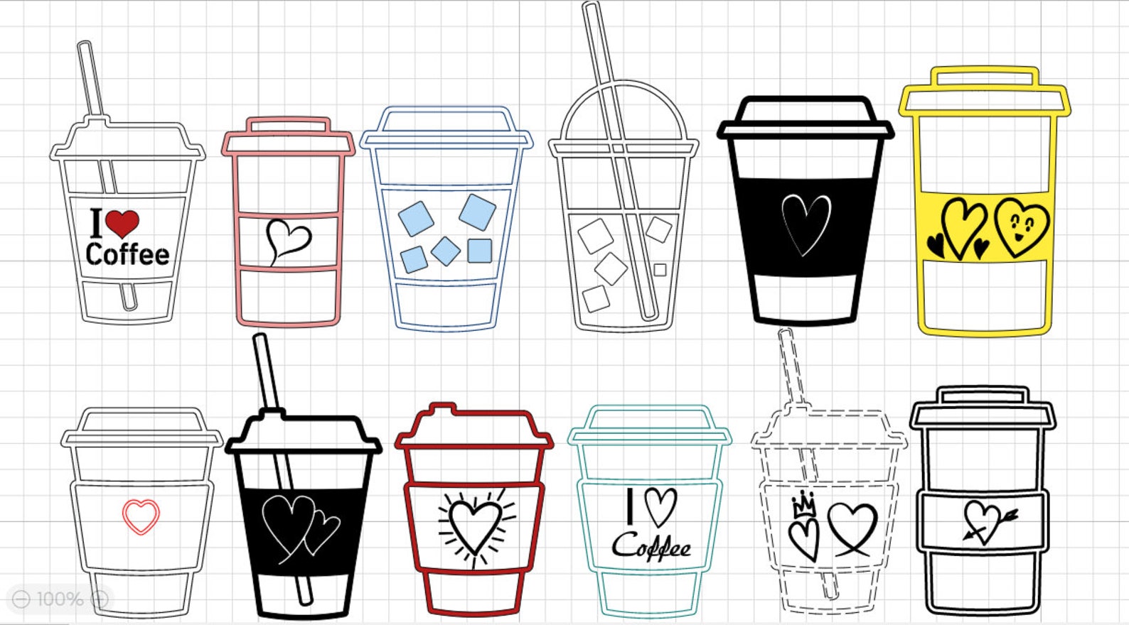 Coffee Cup Bundle Svg, Digital Download, Takeaway Cup Svg, Silhouette ...