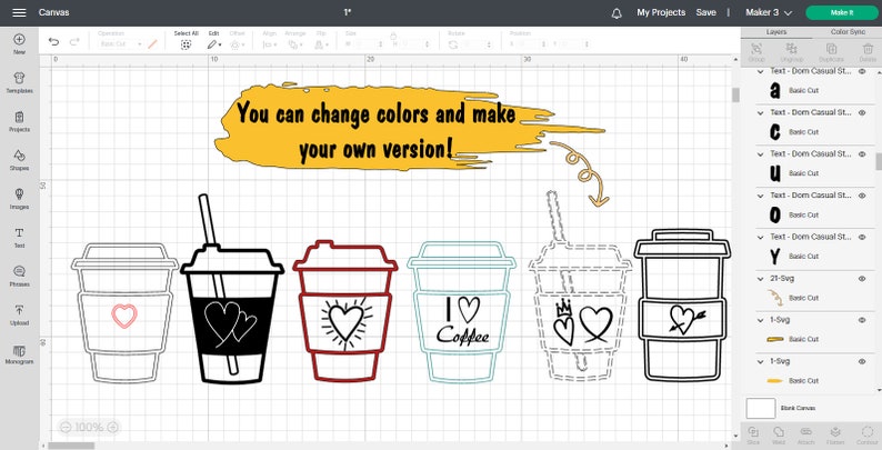 Coffee Cup Bundle Svg, Digital Download, Takeaway Cup Svg, Silhouette ...