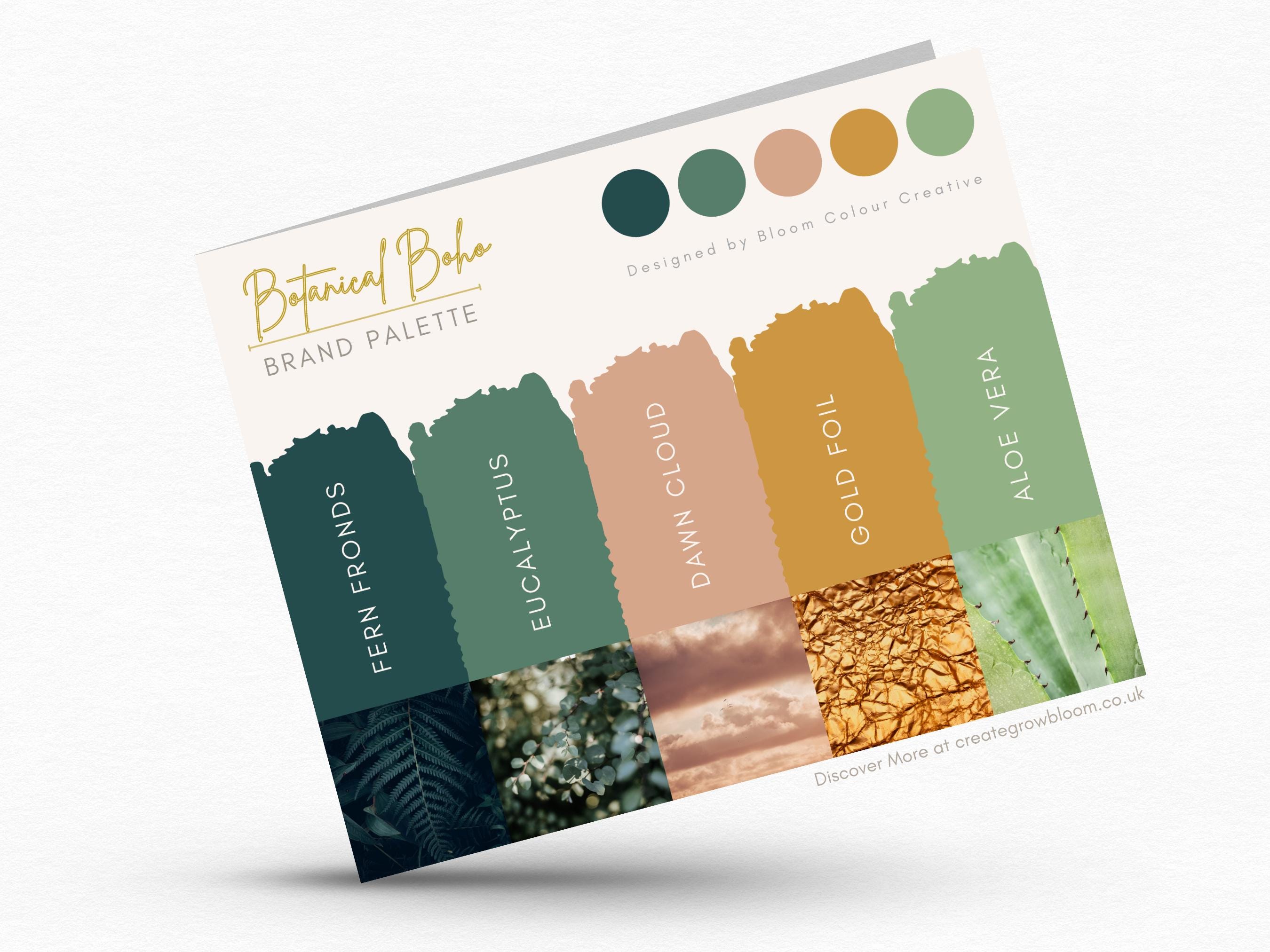 Botanical Boho Brand Colour Palette for Canva – Herbal Green Pink Gold ...