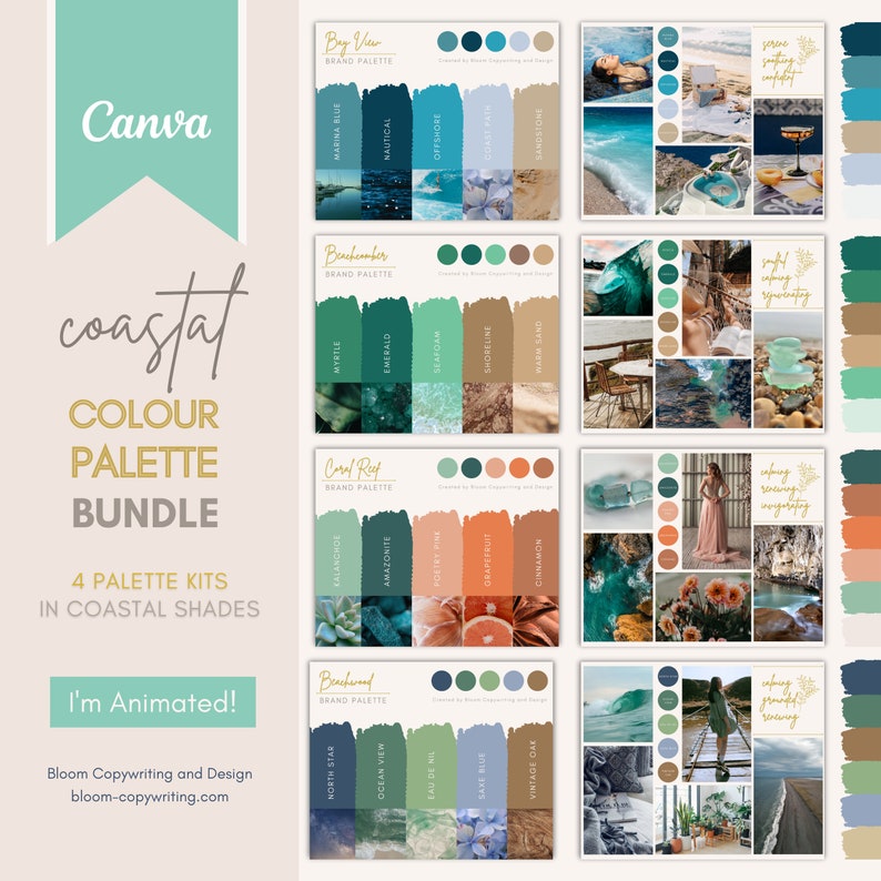 SAVE 10% Coastal Brand Palette Bundle Editable Canva Colour Palette ...