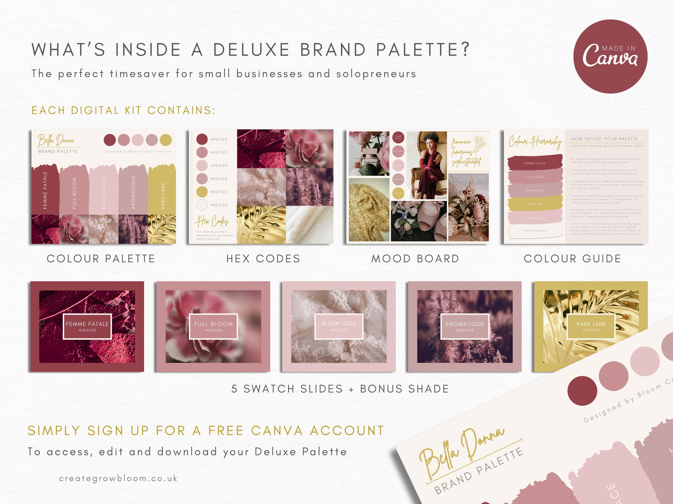 Red and Gold Brand Colour Palette - Luxury Canva Brand Kit With Hex ...