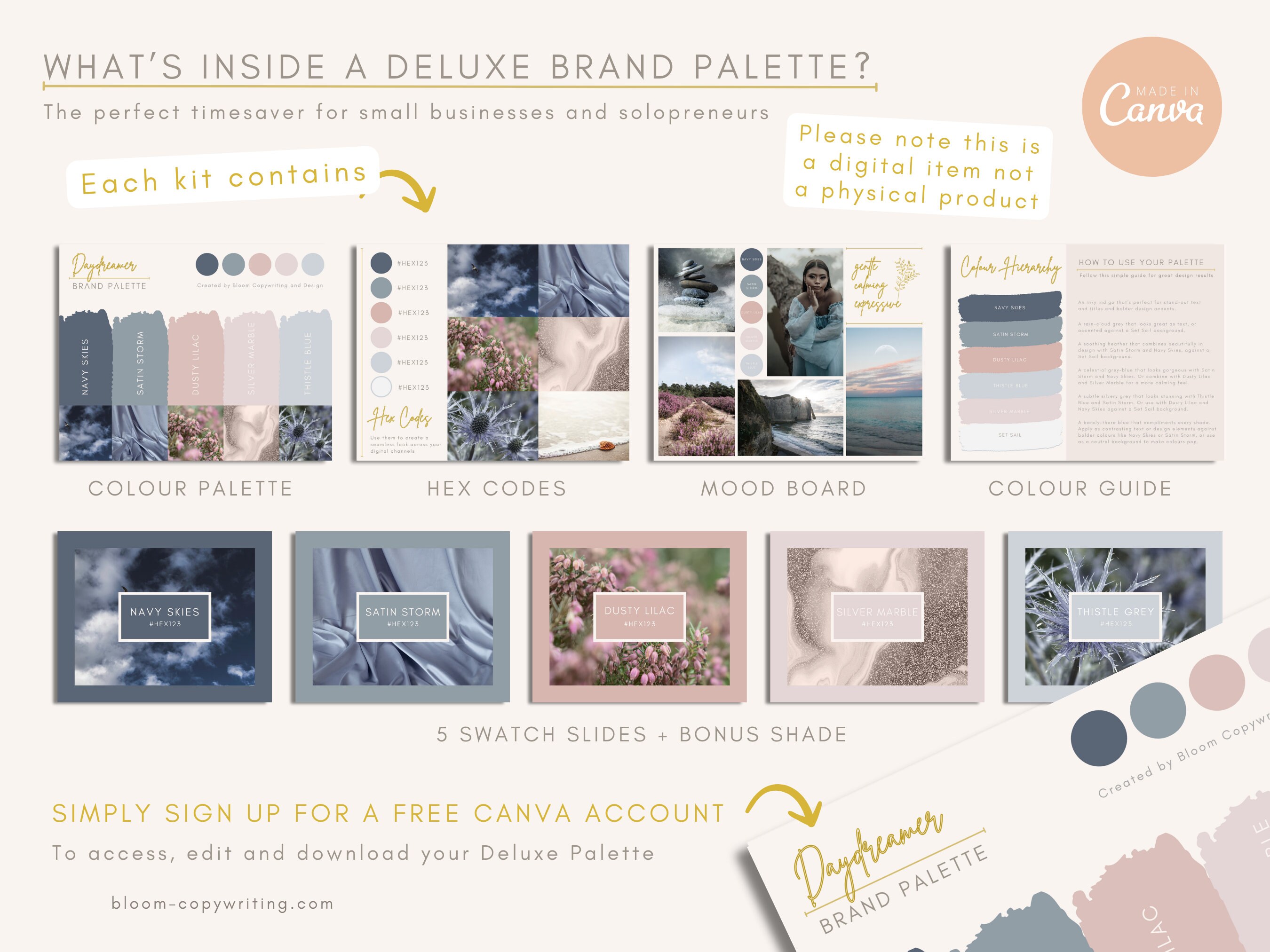 Deluxe Blue Brand Palette Editable Canva Colour Palette With Hex Codes ...