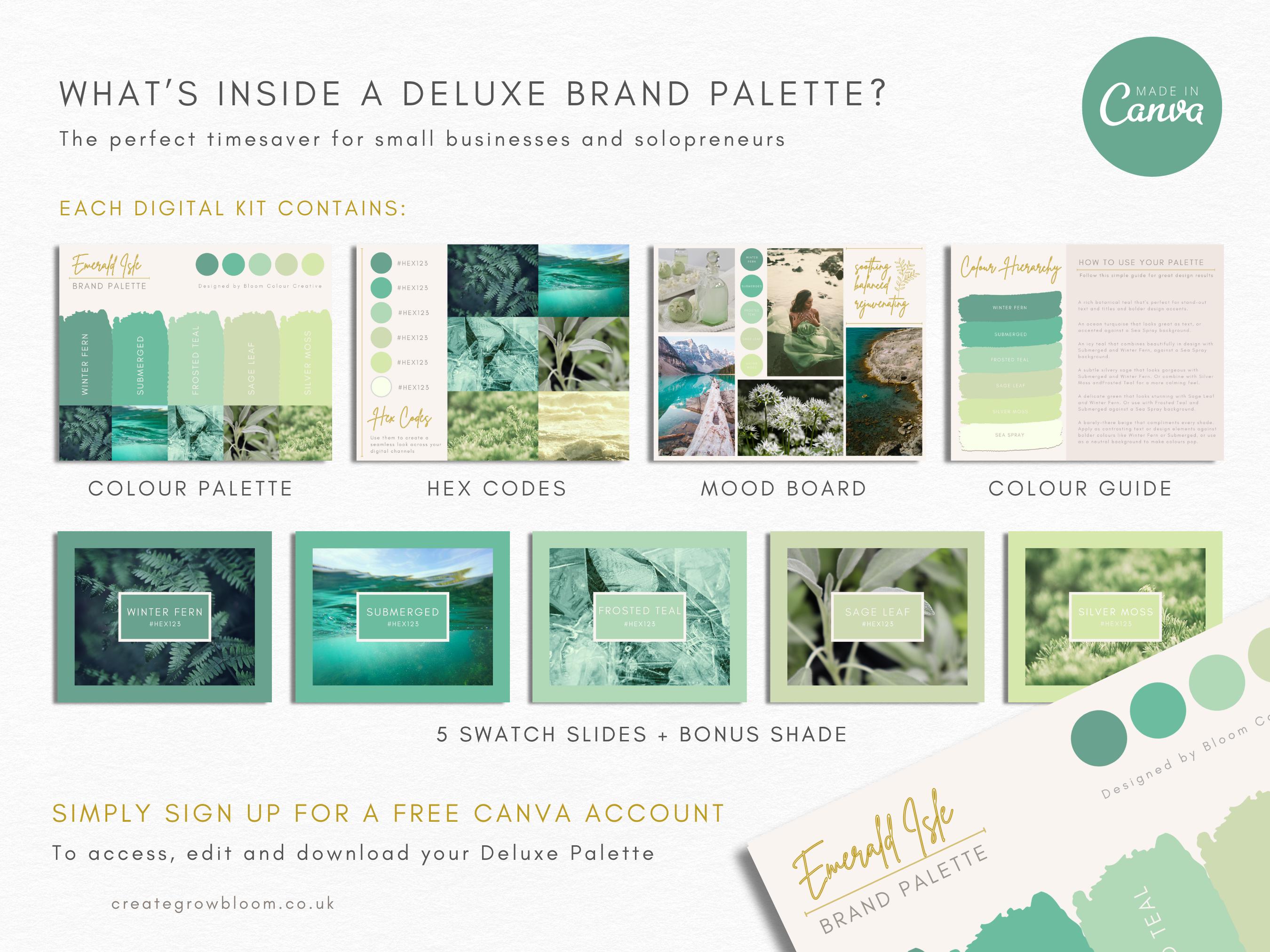 Emerald Green Brand Colour Palette – Luxury Canva Colour Kit With Hex ...