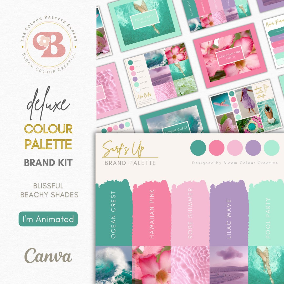 Beach Brand Colour Palette for Canva – Surf’s up Tropical Branding Kit ...