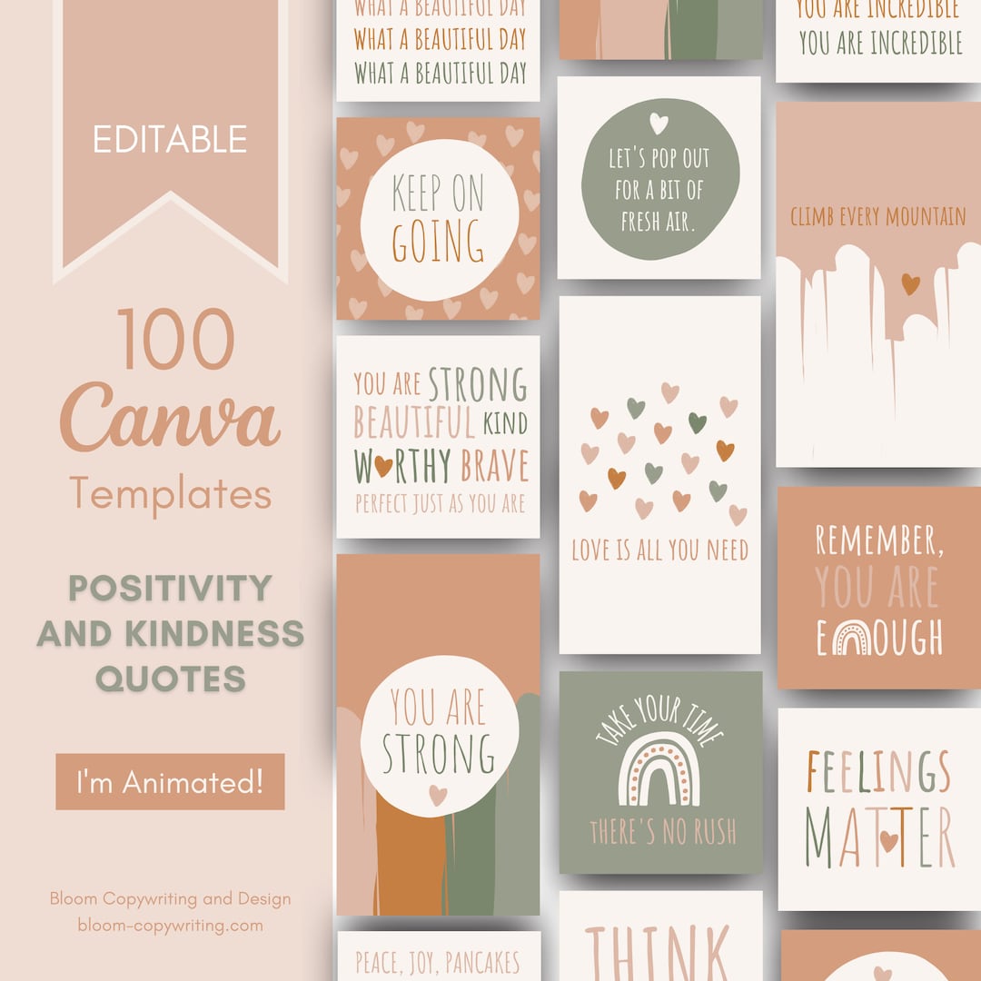 100 Positivity & Mental Health Quote Templates Boho Customisable Canva ...