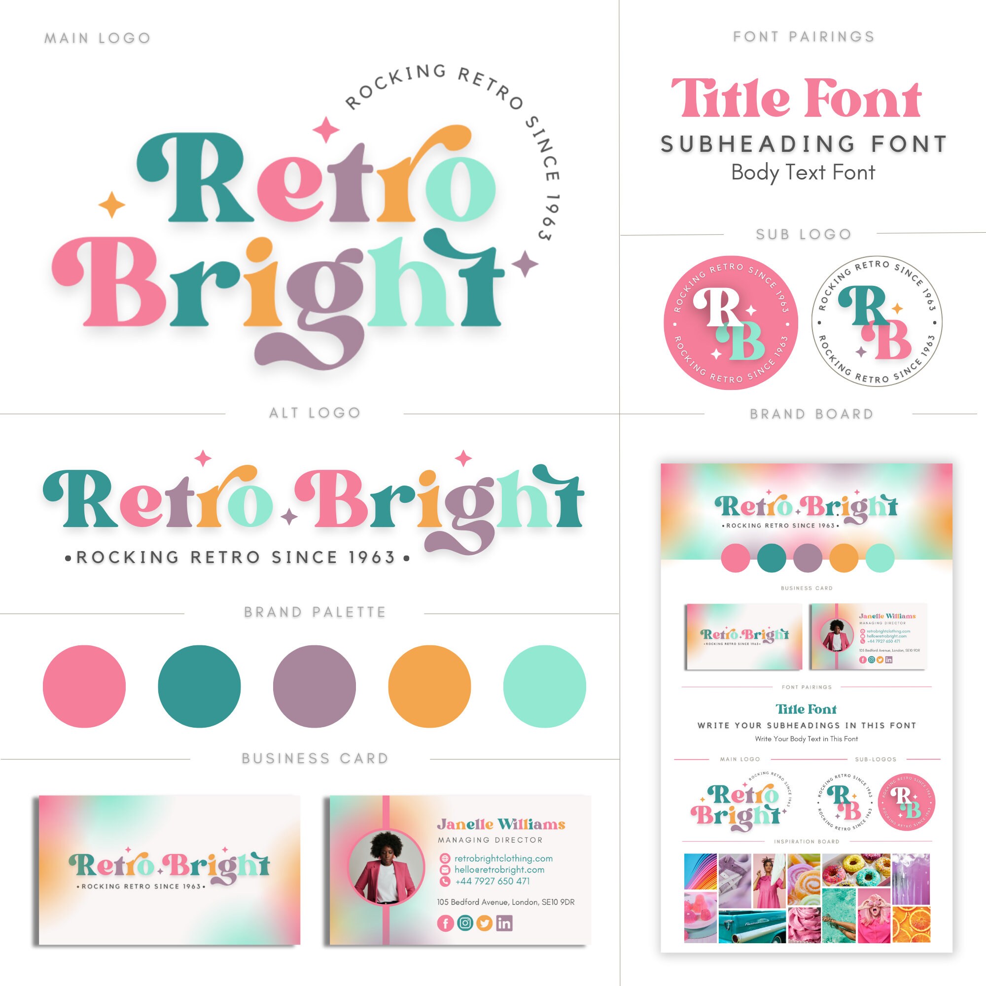 Instant Brand Kit Logo Design Personalised Logo Instant Branding Retro ...