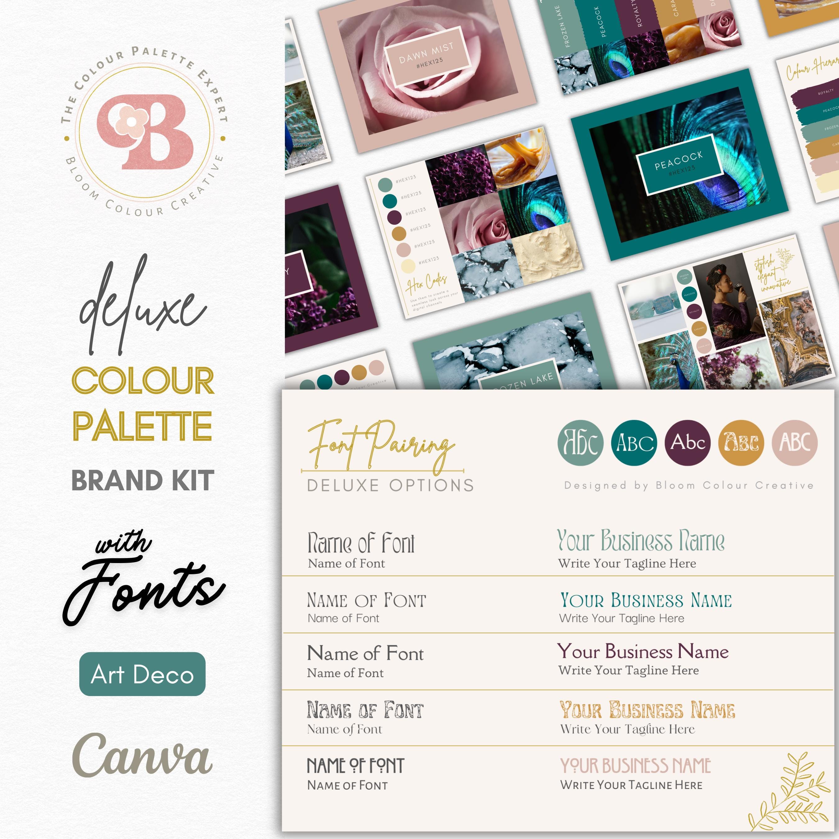 Art Deco Brand Colour Palette With Fonts - Canva Brand Palette With ...