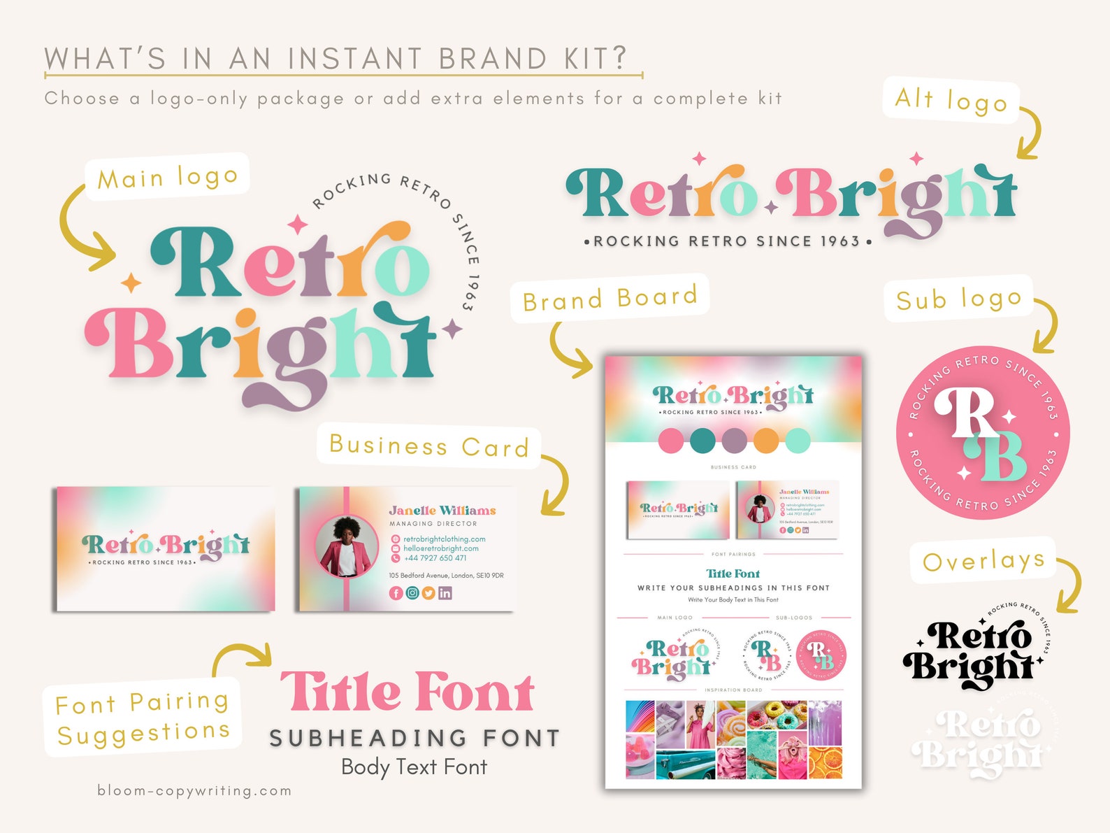 Instant Brand Kit Logo Design Personalised Logo Instant Branding Retro ...