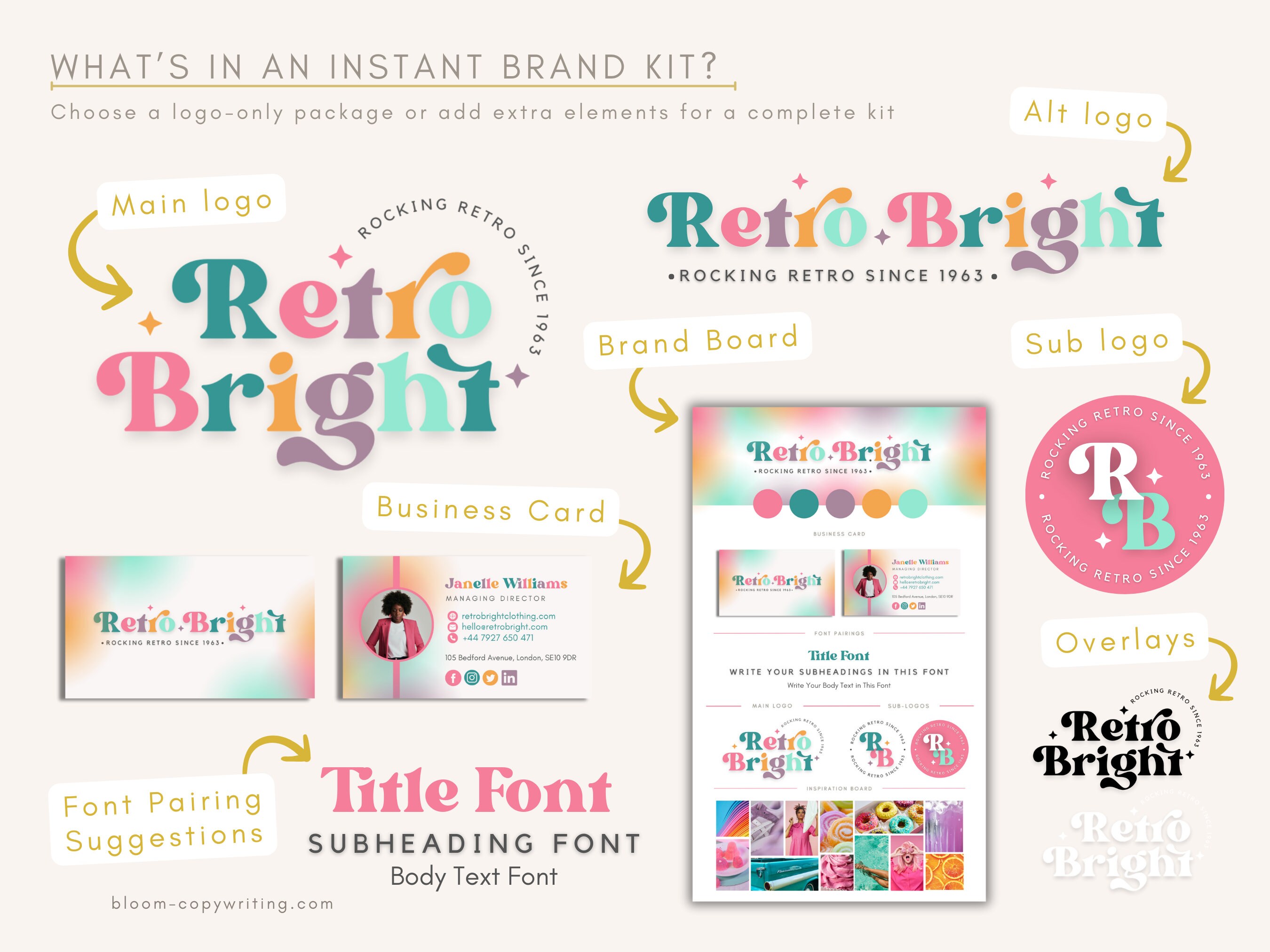 Instant Brand Kit Logo Design Personalised Logo Instant Branding Retro ...