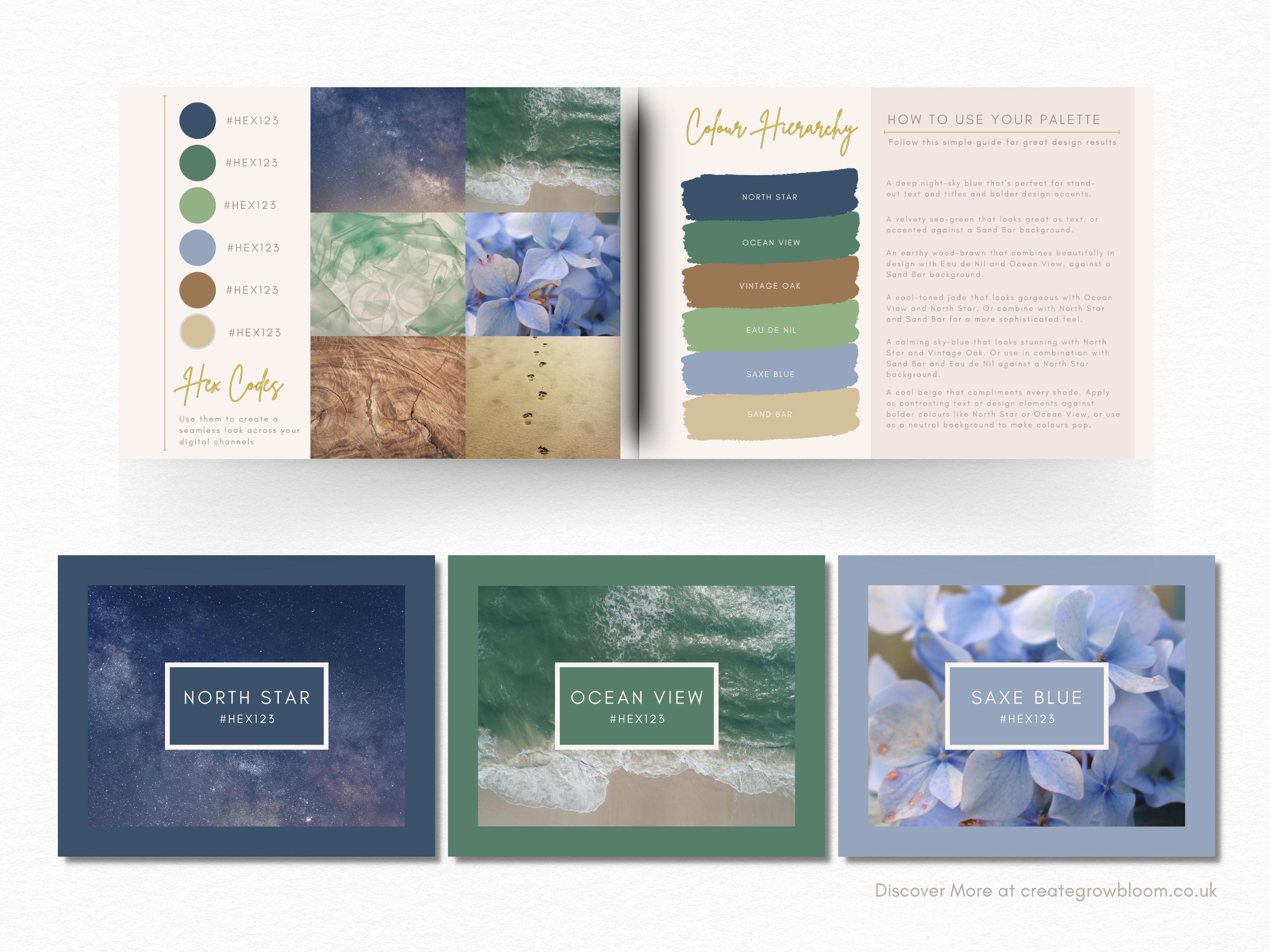 Beachy Brand Colour Palette With Hex Codes – Coastal Colour Palette ...
