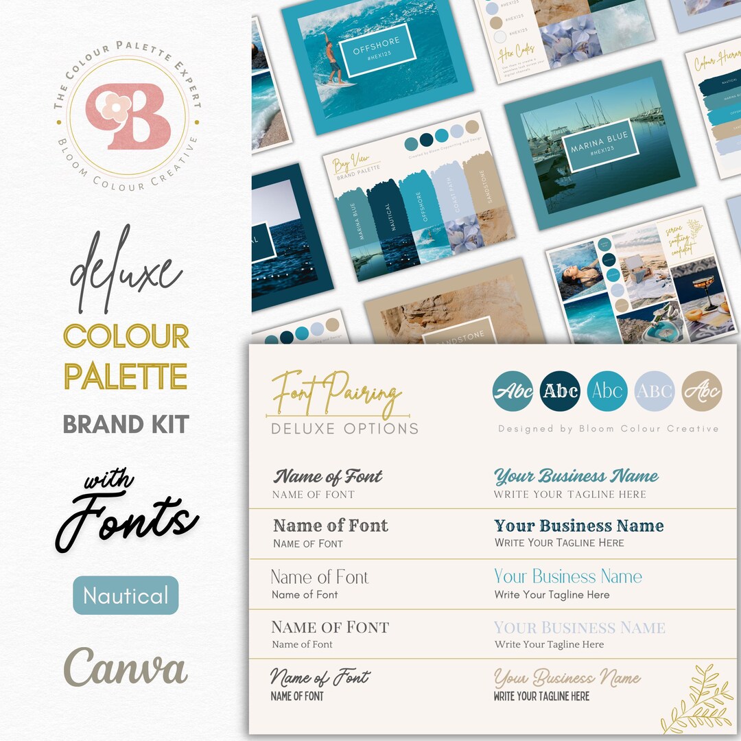 Nautical Color Palette With Fonts | Canva Brand Palette + CMYK, RGB ...