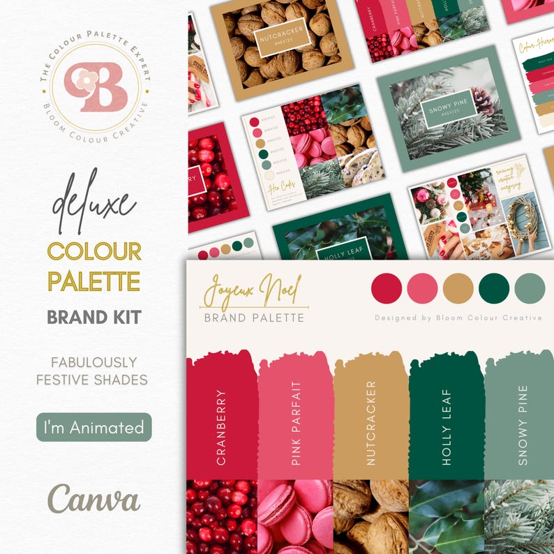Christmas Brand Colour Palette for Canva – Joyeux Noel Holiday Branding ...