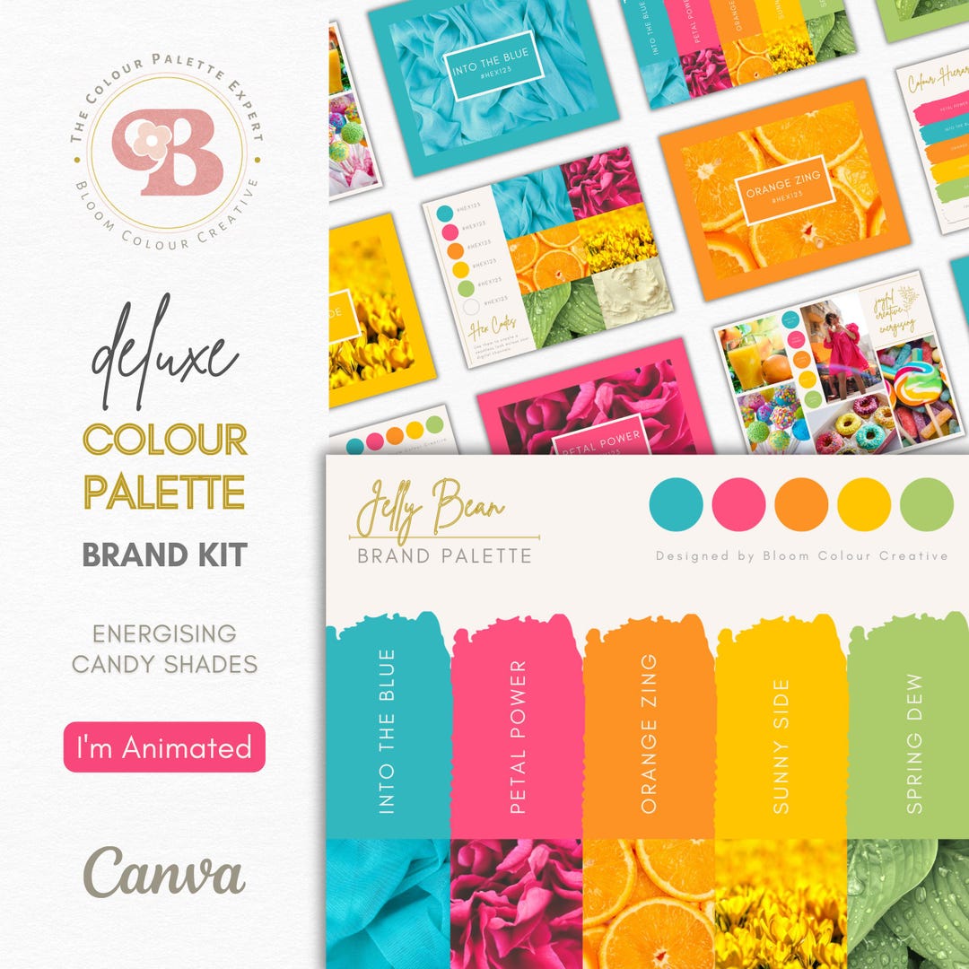 Bright Rainbow Brand Colour Palette - Canva Brand Kit With Hex Codes ...