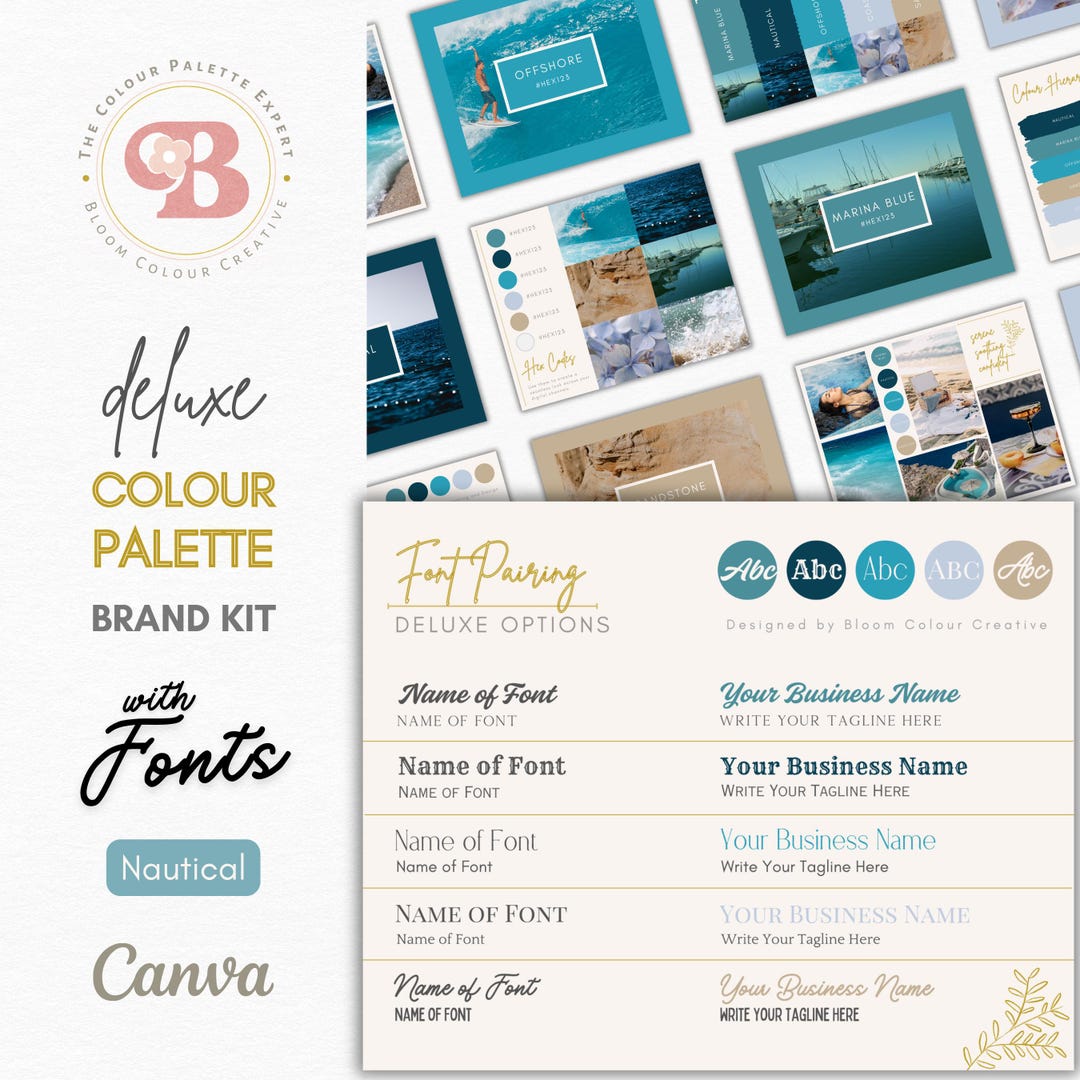 Nautical Color Palette With Fonts | Canva Brand Palette + CMYK, RGB ...
