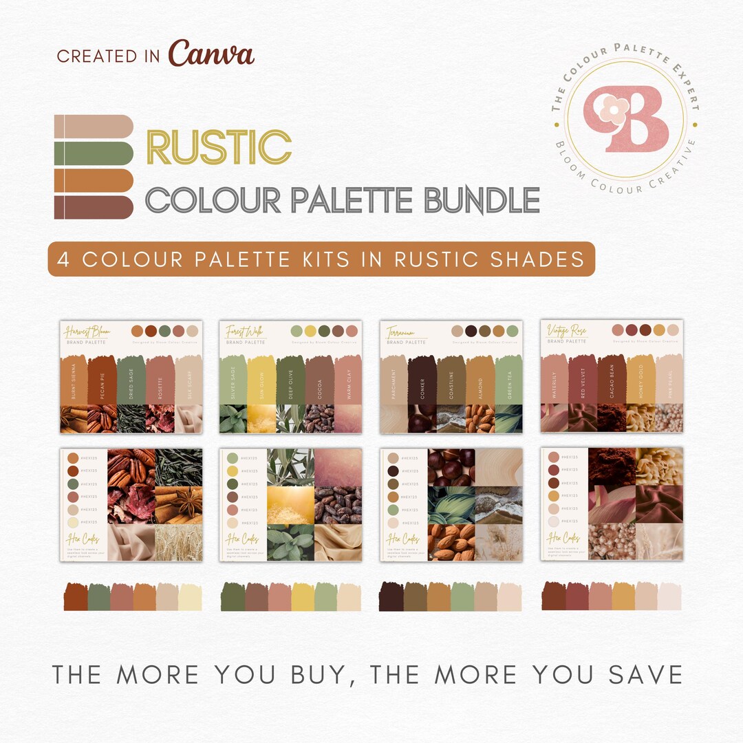 SAVE 25% - Rustic Brand Colour Palette Bundle - Canva Colour Palettes ...