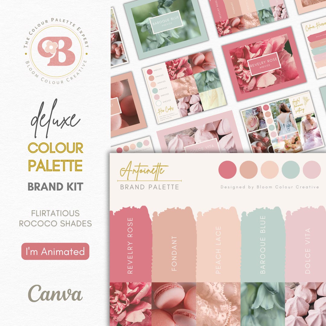 Pastel Brand Colour Palette - Canva Brand Kit With Hex Codes - Rococo ...