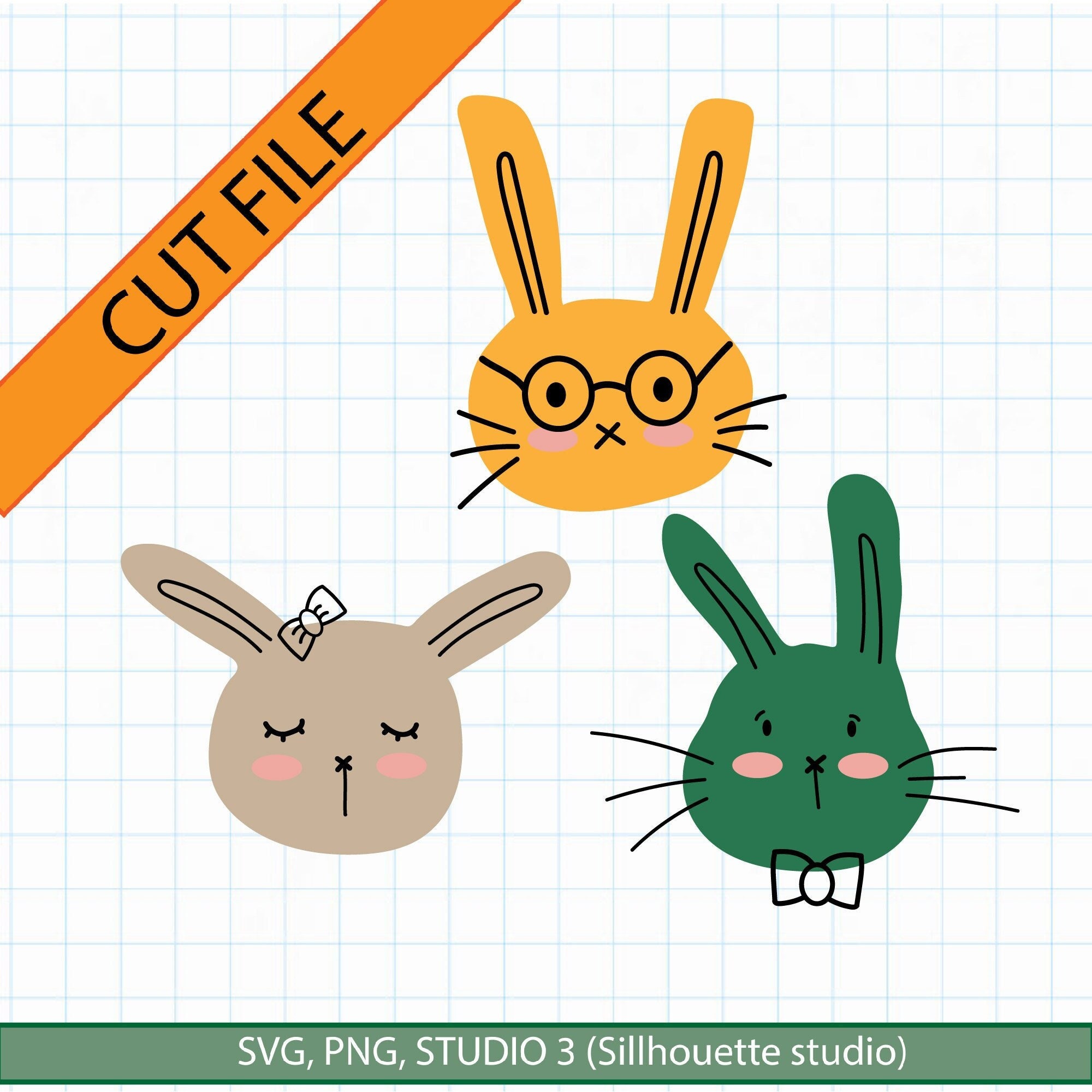 Cute Bunnies 3 Color's SVG, Cut File, Png, Studio, Vector - Etsy