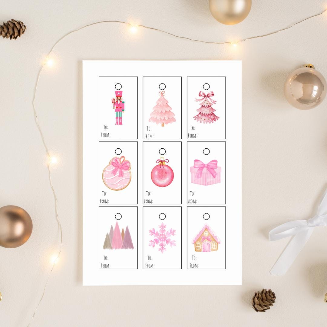 Printable Pink Christmas Gift Tags | 18 Pink Holiday Tags | Pastel ...