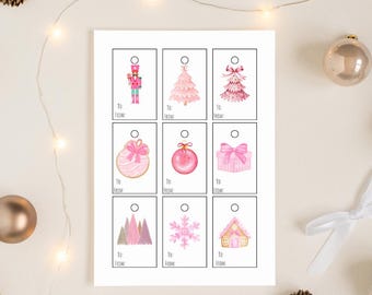 Pink Christmas Gift Tags | Printable Holiday Labels (digital Download ...