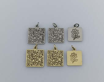 QR Code Logo Charm, Link Tag for Your Brand, Two Side Engraved Charm ...