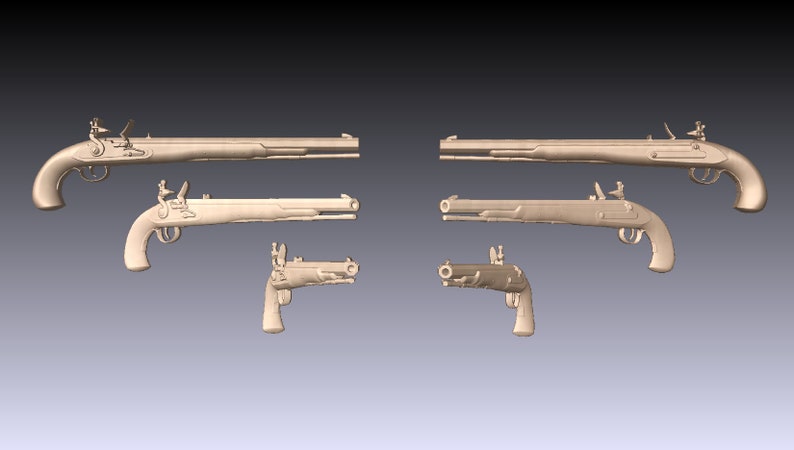 6 X Flintlock Musket Pistol Reliefs 2A 2nd Amendment 3D STL* Model for ...