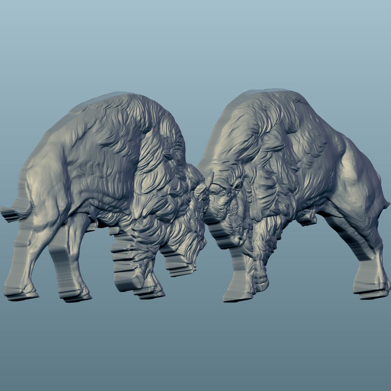 Bison Fight Reliefs 3D STL* Model for CNC Router Engraver Carving ...