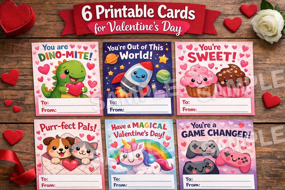 Kids Valentine Cards – 6 Designs for Classroom Exchange (instant ...