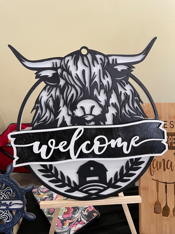Highland Cow Welcome Front Door Sign - Etsy
