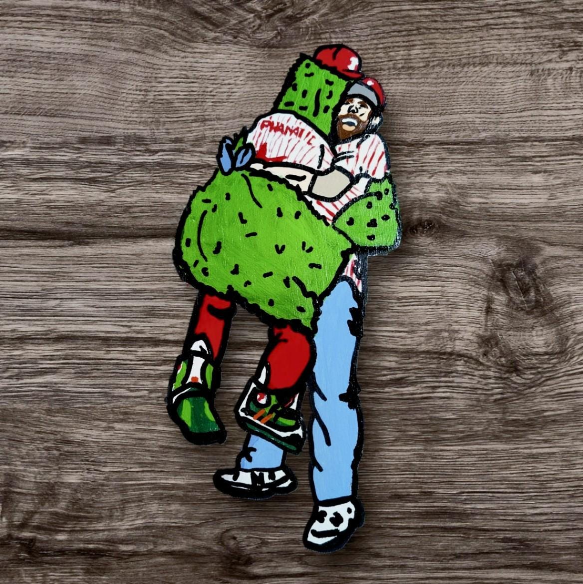 Phillie Phanatic & Jason Kelce - Hug 2022 NLCS Wood Sign | Philadelphia ...