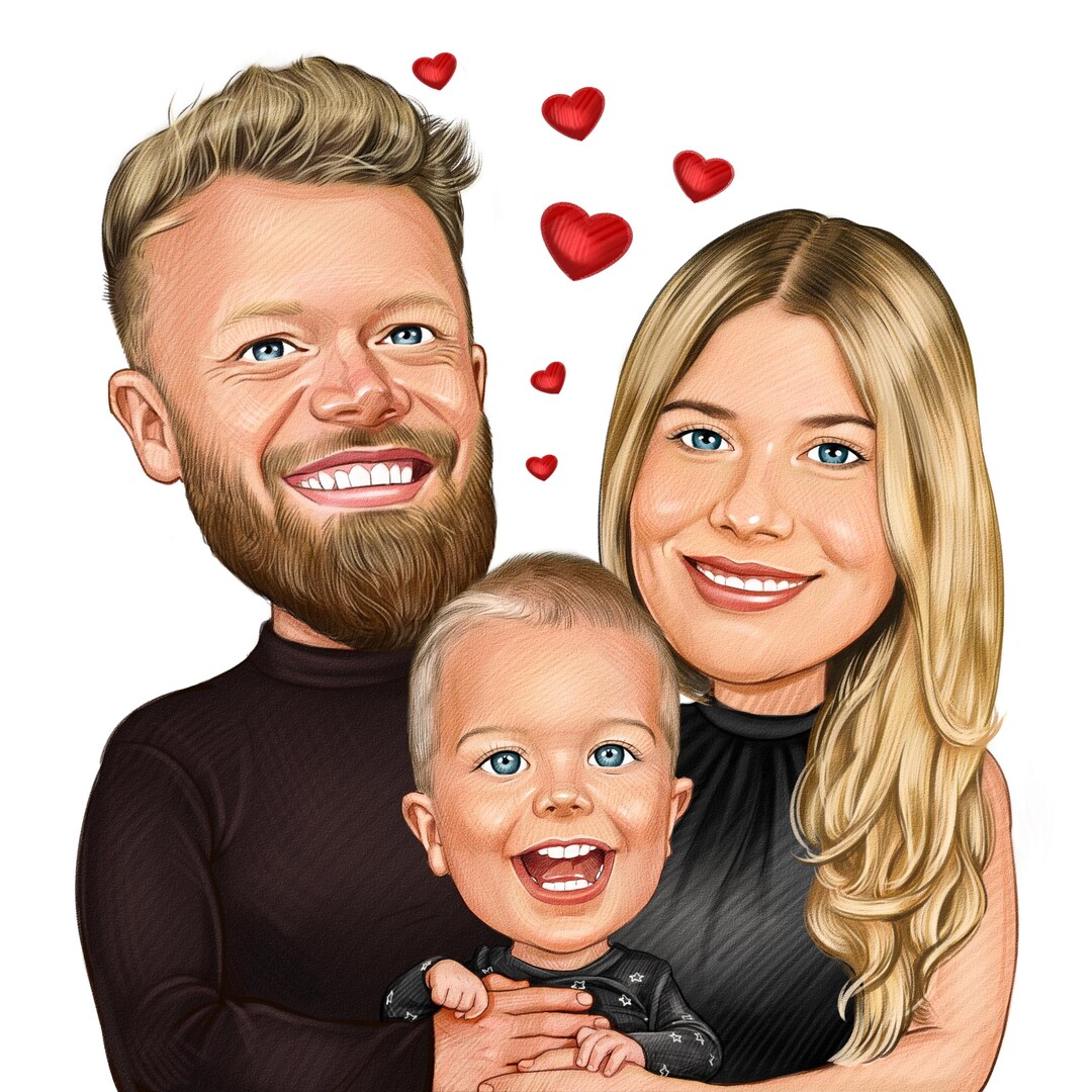 Cartoon Family Portrait Custom Family Caricature Hand-drawn From Your ...