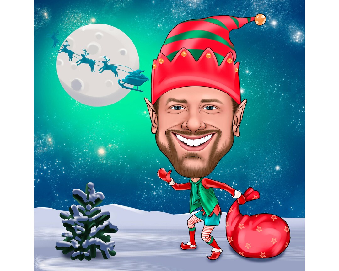Elf Yourself Christmas Caricature, Custom Family Portrait, Funny ...