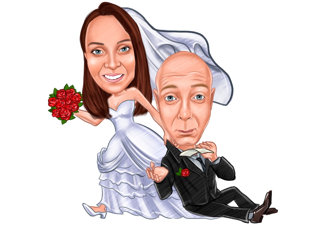 Funny Wedding Caricature Gift, Bride and Groom Gift, Wedding Cartoon ...