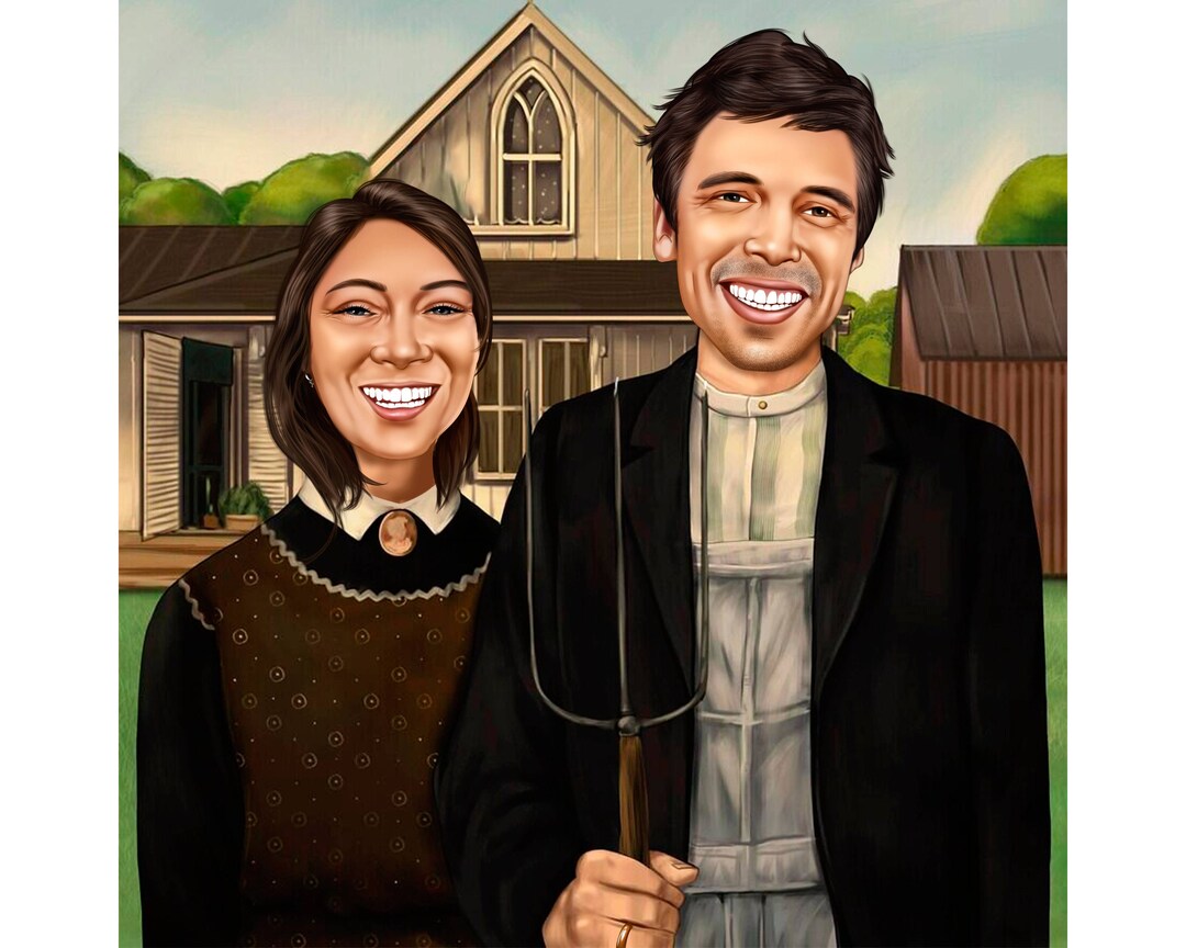 Custom American Gothic Portrait, Hand-drawn Parody (digital) - Etsy