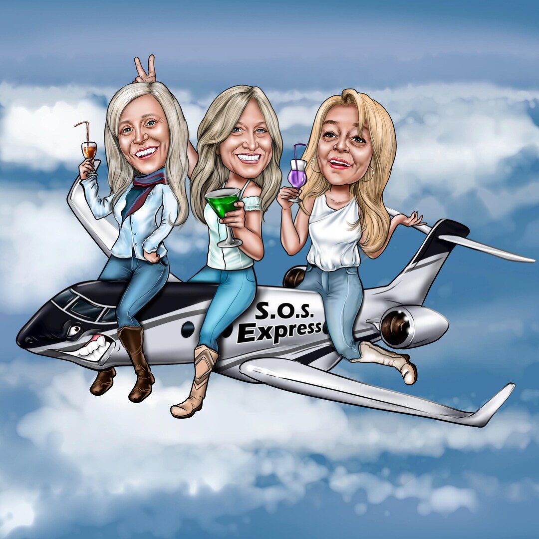 Airplane Caricature, Pilot Cartoon Portrait Gift, Aviation Gifts, Pilot ...
