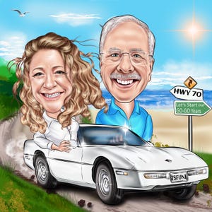 Couple on Vacation Caricature Personalized Couple Cartoon Portrait With ...